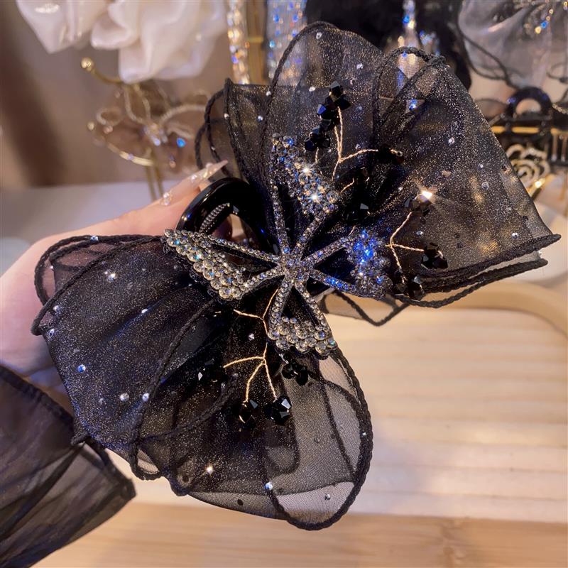 Korean Fashion Diamond Butterfly Hair Clip Black Bow Hairpin for Women ...