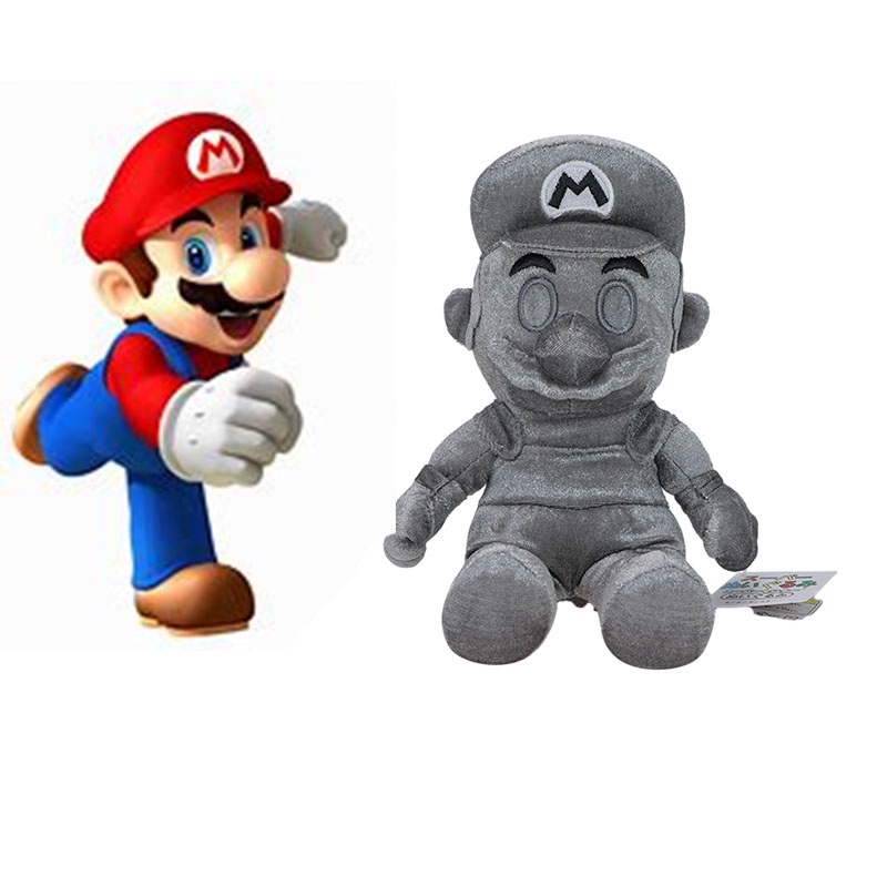 Super Mario Plush Toy 28cm Silver Mario Sitting Pose Mario Metal ...