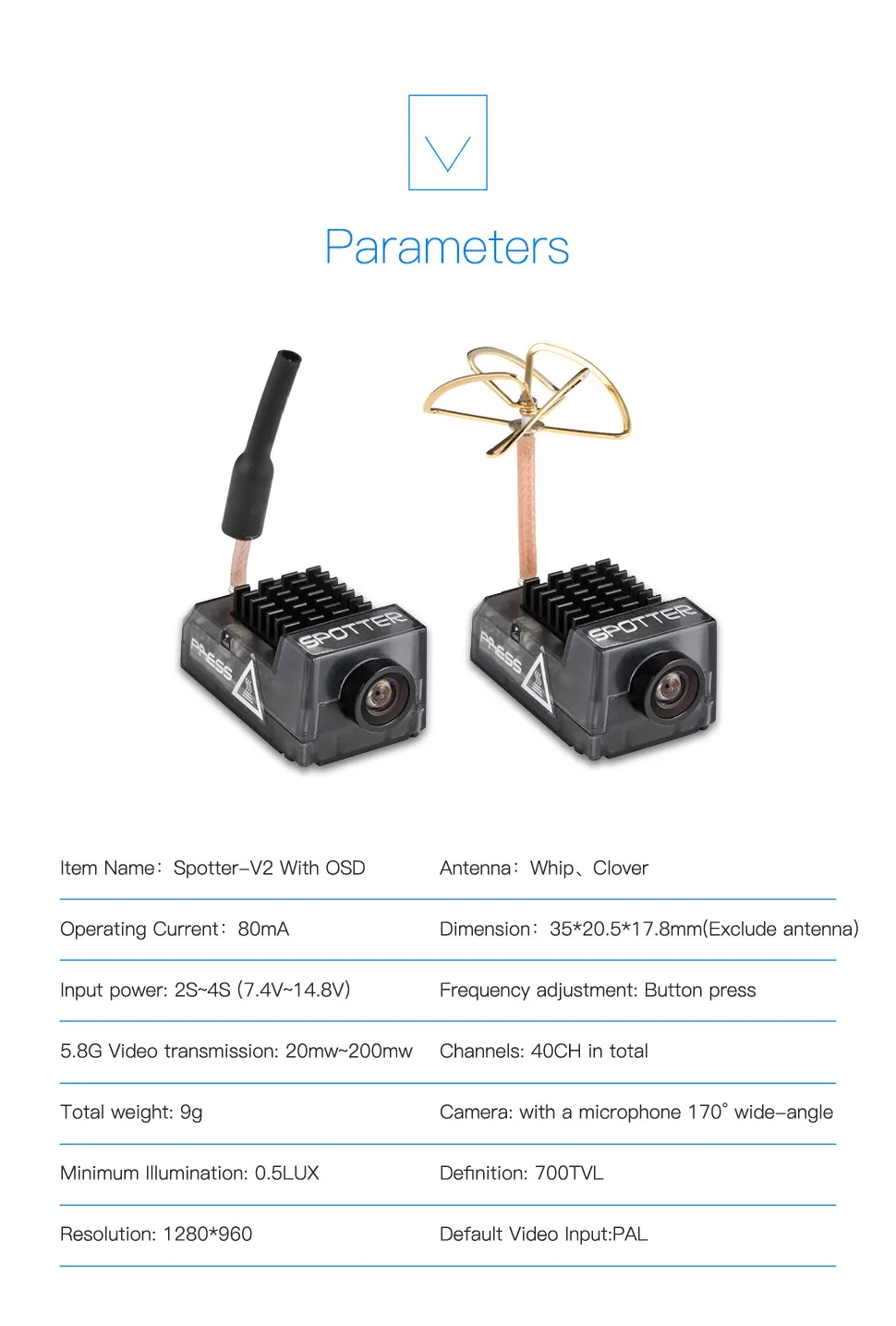 Spotter V2 Micro FPV AIO Camera 5.8G With OSD Integrated Mic FOV170 ...