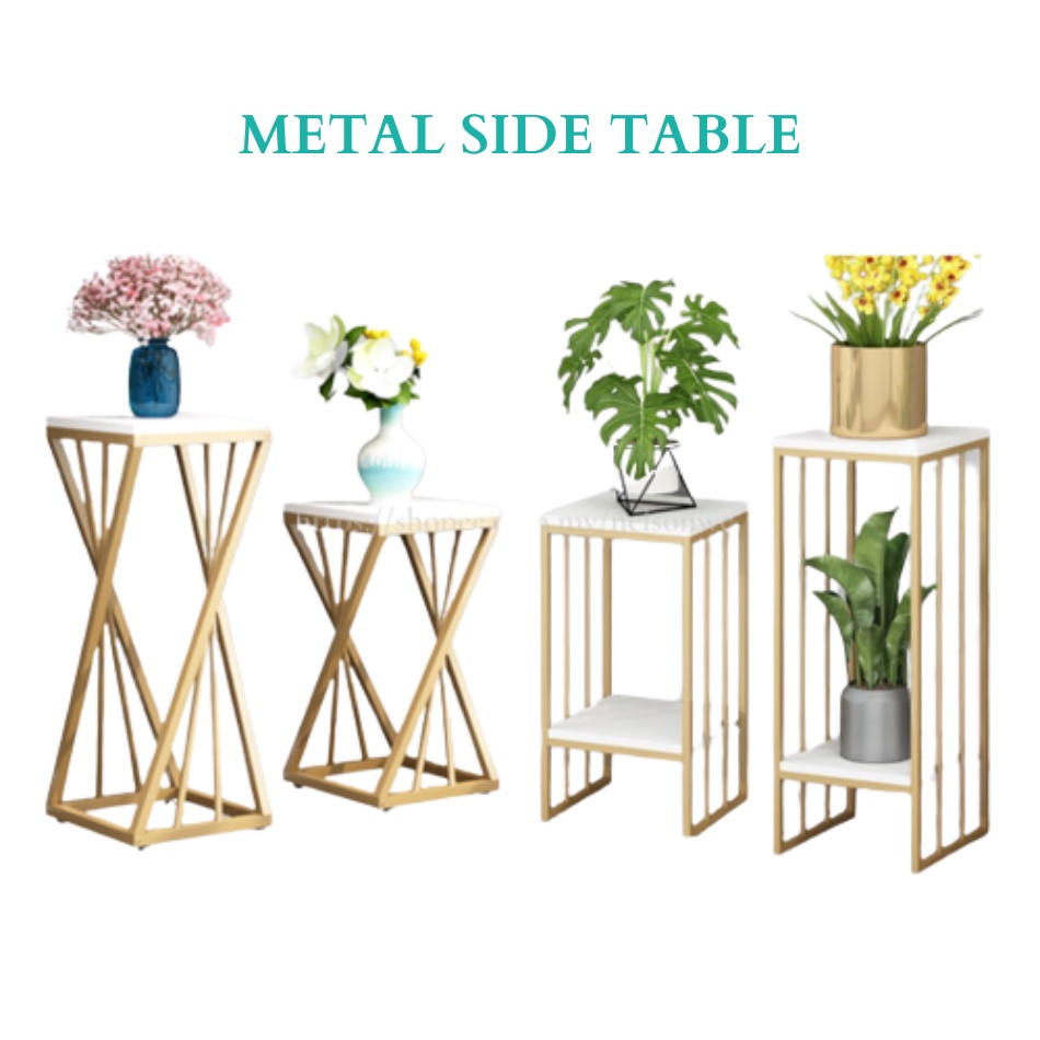 Metal Side Table Flower Rack Meja Hiasan Tepi Meja Rak Standing Shelf ...