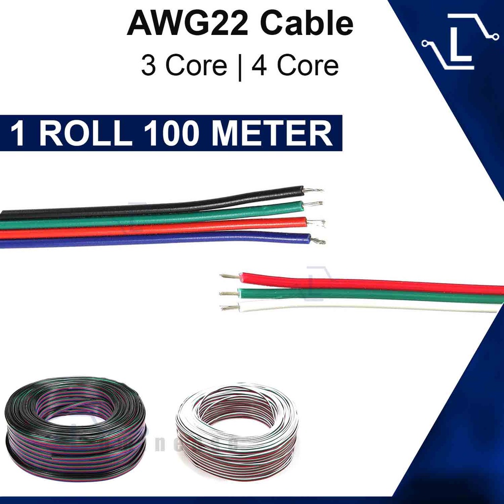 [Luminense] 1 roll 100m 3 core 4 core RGB Cable LED Strip 22 AWG 4 core ...