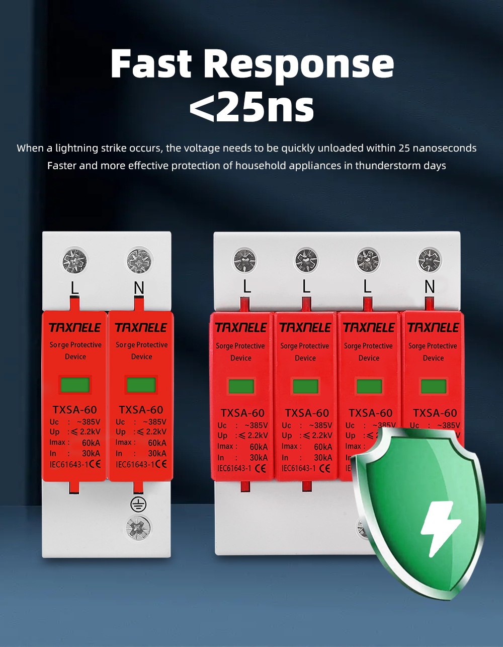 TAXNELE AC SPD 1P 2P 3P 4P Surge Protector Low Voltage Household Lightning Arrester 20KA 40KA ...