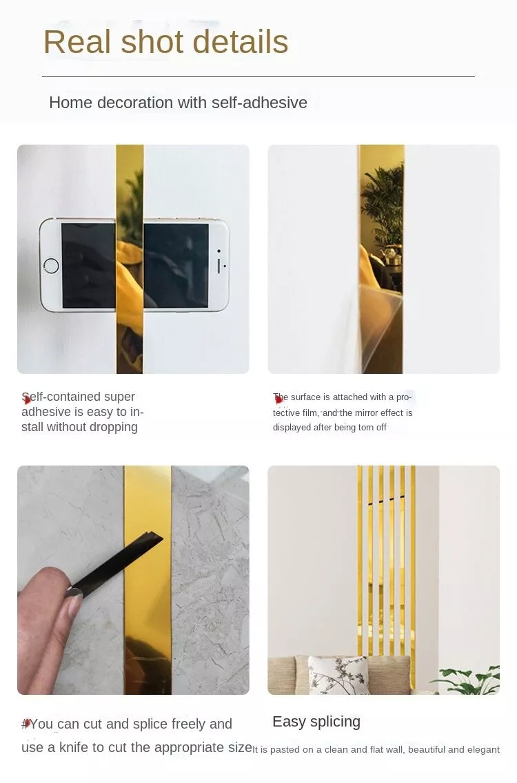 3M Stainless Steel Wall Line Stickers Metal Edge Furniture Mirror ...