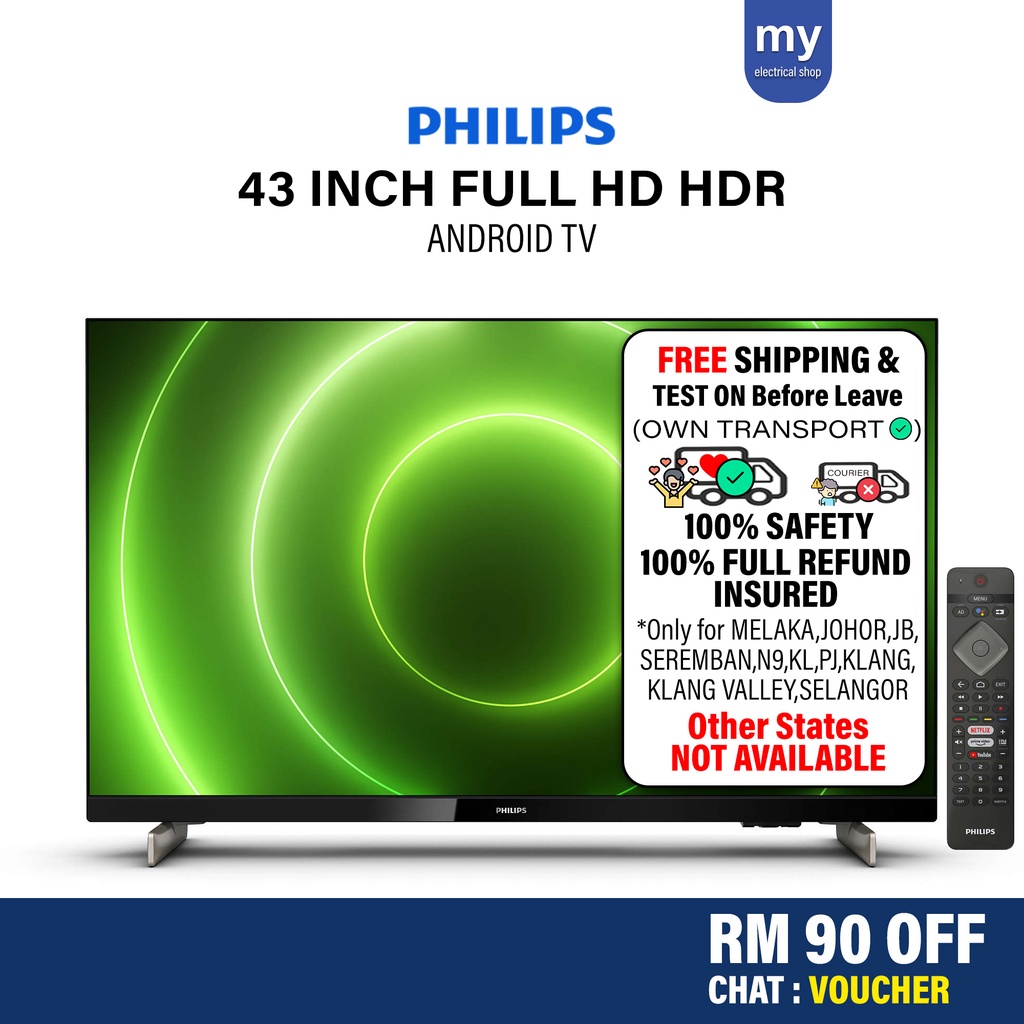 Philips 43 Inch FULL HD HDR Android TV 43PFT6916 | Shopee Malaysia