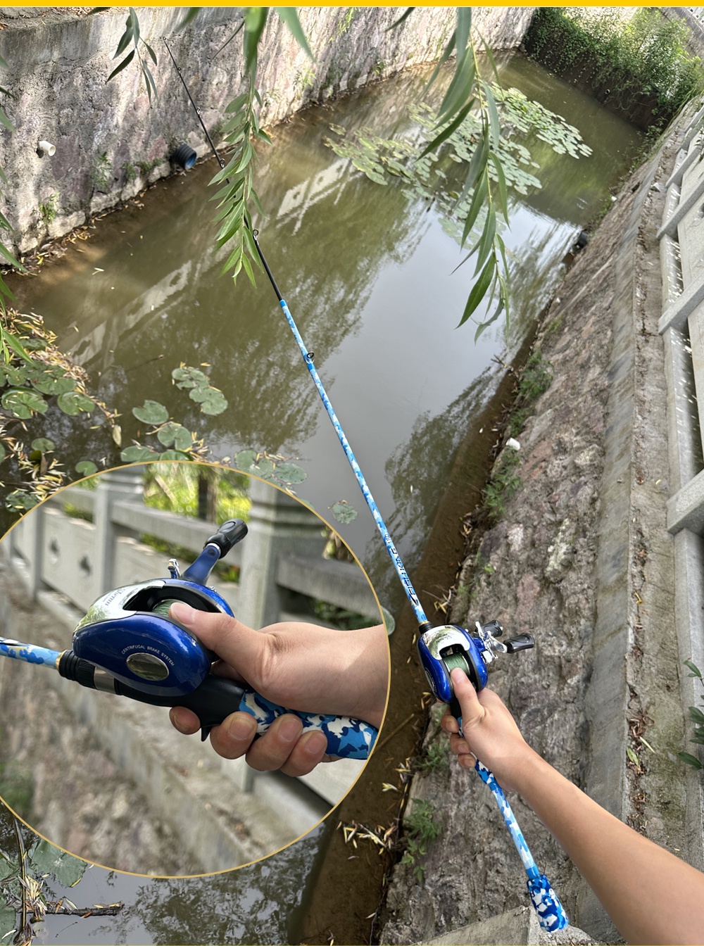 FTK Fishing Rod 2 Sections Casting Lure Pole Rod Camo Blue Glass Fiber ...