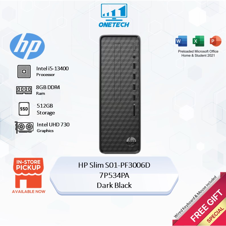 HP Slim S01-PF3006D / S01-PF3007D / S01-PF3004D Desktop PC - Black (8GB ...