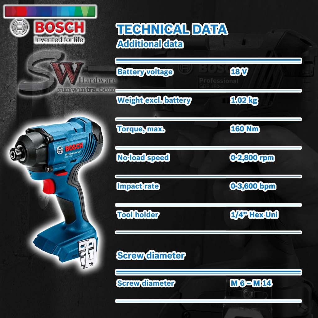 Bosch GDR180-LI Cordless Impact Driver Professional F.O.C Bosch Impact ...