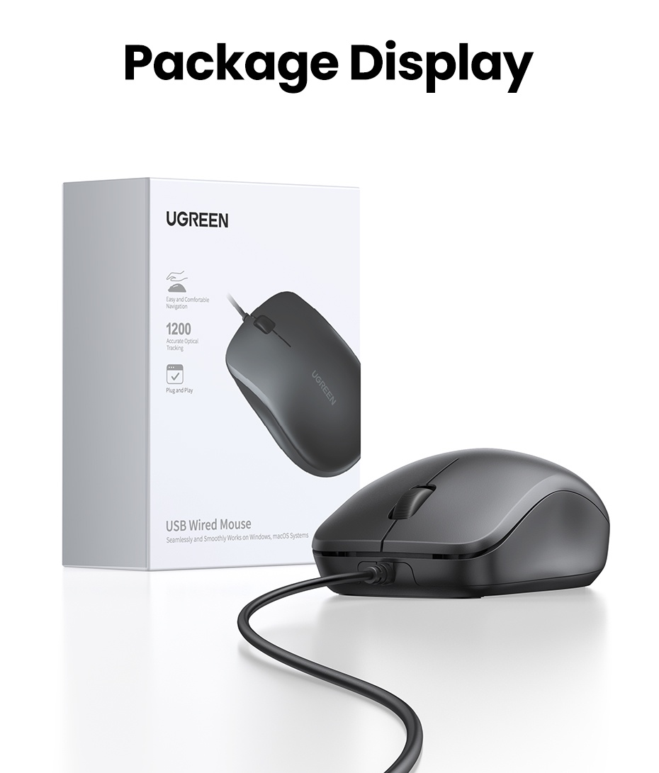 UGREEN USB Wired Mouse Ergonomic USB-A 3 Buttons 1200 DPI Optical Mice ...