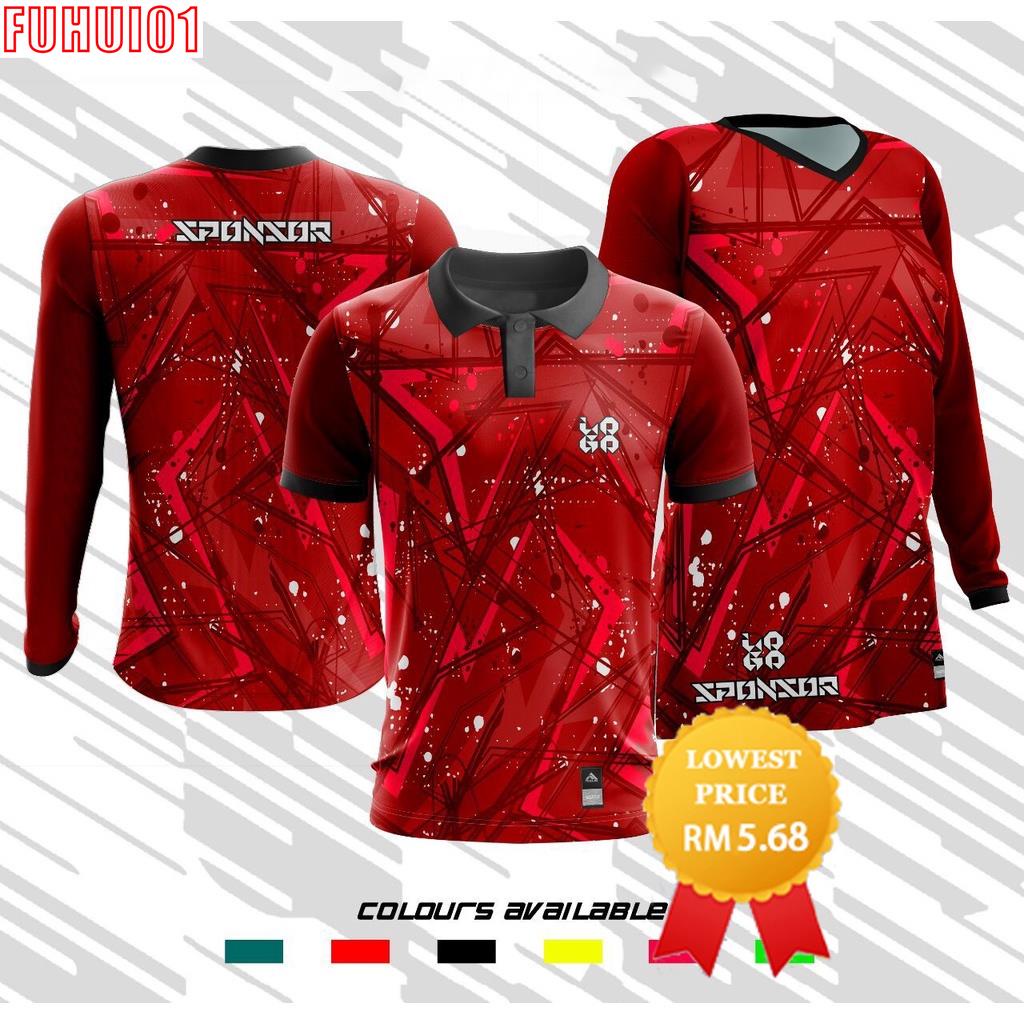 (Fuhui01) Baju sport/ sukan/ team jersey shirt kolar/ lengan panjang ...