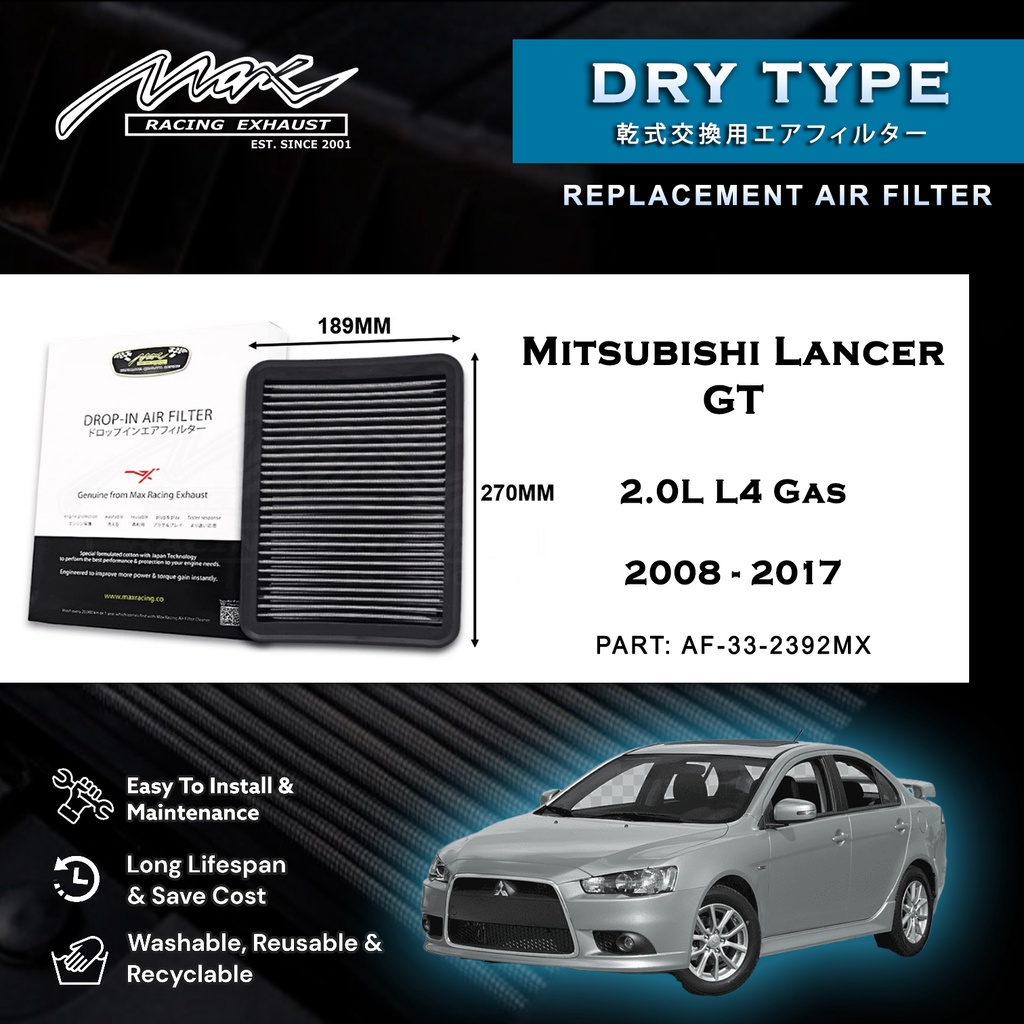 Mitsubishi Lancer GT 2.0L L4 Gas 2008 to 2017 33-2392MX Max Racing ...