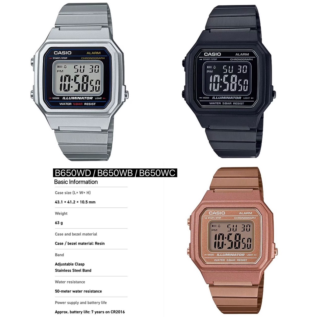[ CASIO UNISEX B650 SERIES ] RETRO DESIGN DIGITAL WATCH MODEL B-650WC-5 ...