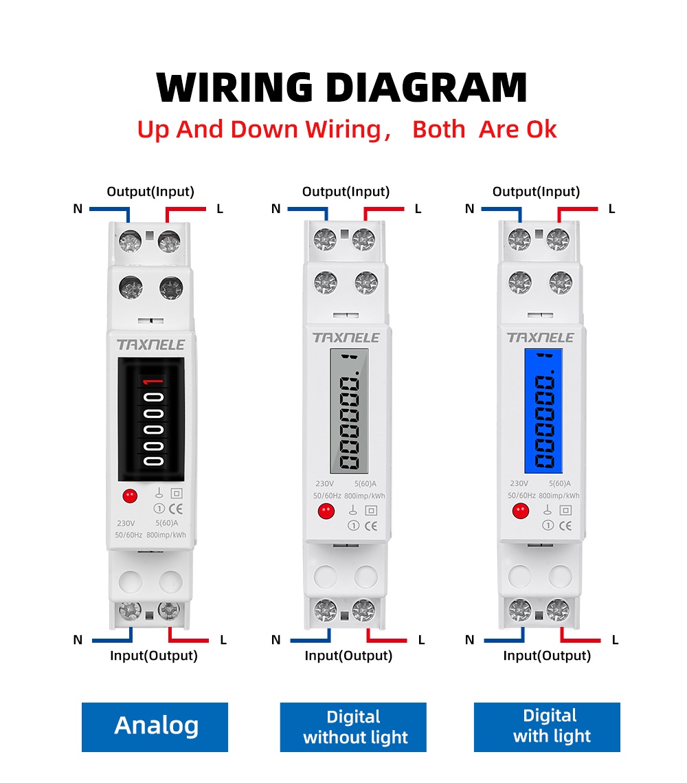 1P Single Phase Digital Wattmeter Power Consumption Analog Energy Meter ...