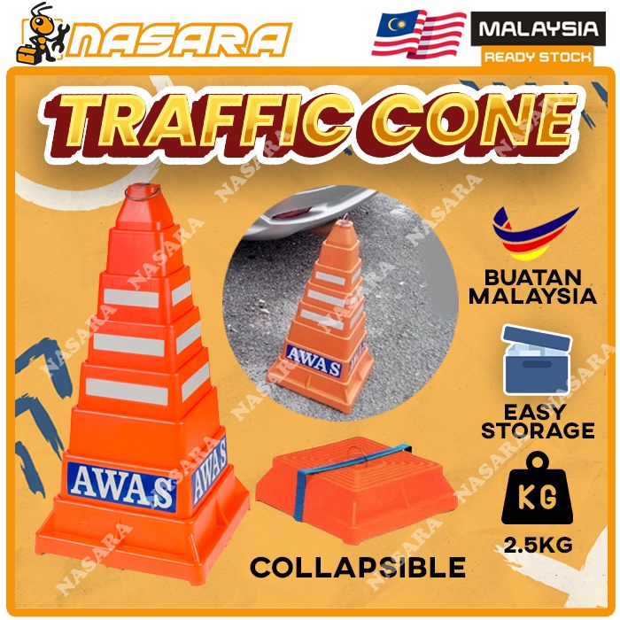 Nasara 670mm / 67cm Awas Collapsible PE Reflective Traffic Safety Cone ...