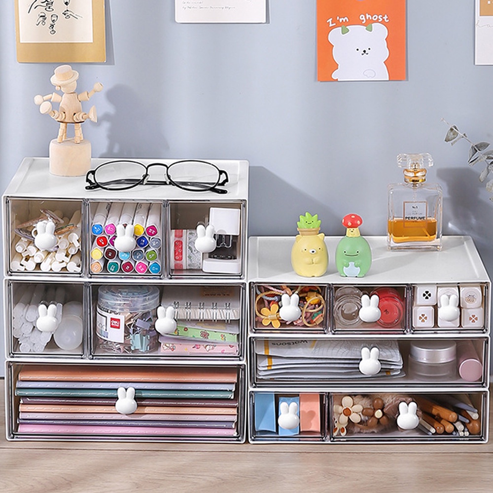 [DC] Desk Organizer Transparent Drawer Container Stationery Box ...
