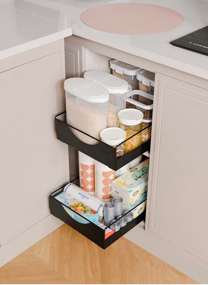 Pulley Storage Tray Kitchen Bathroom Rack Pullable Slide Drawer Track ...