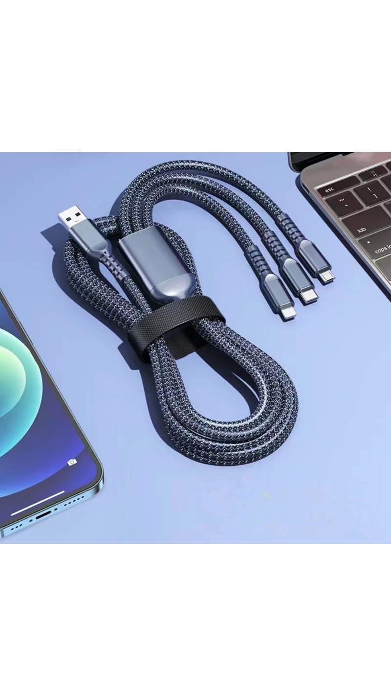 100W 3 in 1 Super Charging Cable 6A Micro USB Type C Fast Charger Type ...