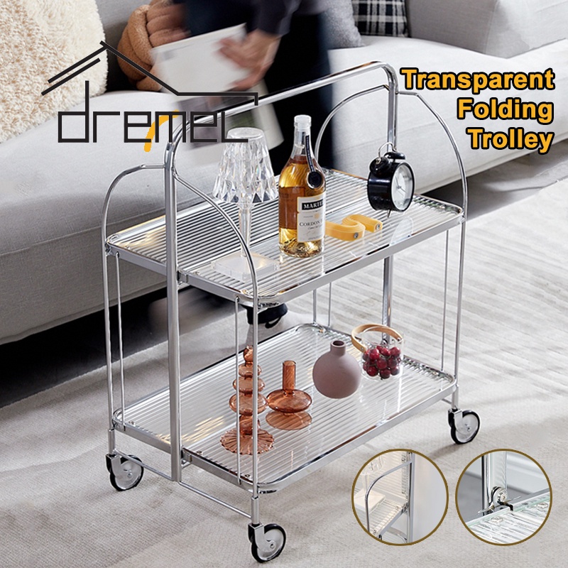 DREMEL 2 Layer Portable Medieval Glass Trolley Storage Rack Living Room ...