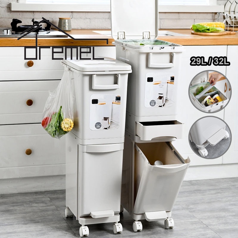 DREMEL 29L/32L Movable Dustbin Large Capacity Recycle Rubbish Bin ...