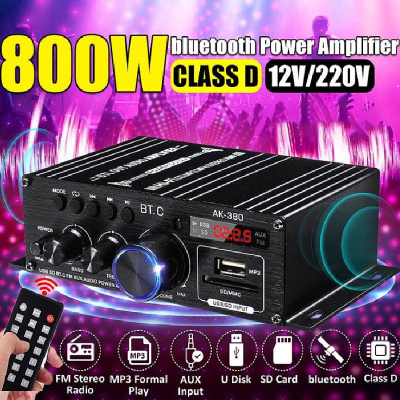 Upgraded Version 1 Set Car MP3 Mini Amplifier HIFI 800W 2 Channel BT ...