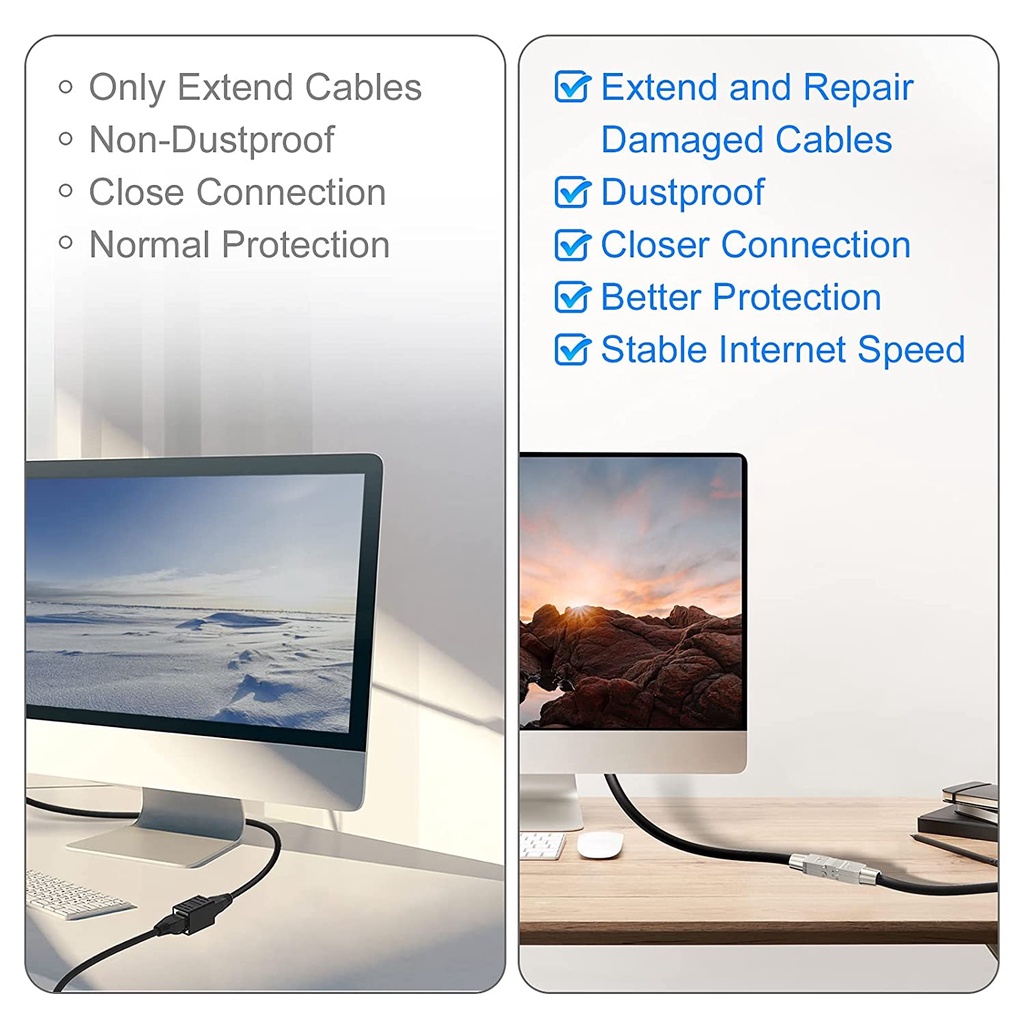 Zoerax Full Shielded Cat7/Cat6A Cable Extender Junction Adapter (1 Pc ...