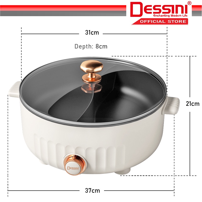 DESSINI ITALY Electric Cooker Hot Pot Steamboat Non Stick Casserole Frying Wok Pan Rice Cooker ...
