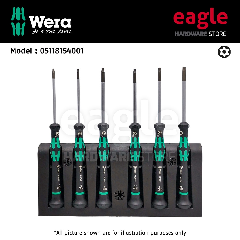 Wera 05118154001 2067/6 TORX® BO Screwdriver Set, Rack, Electronic Applications, 6pcs | Shopee ...