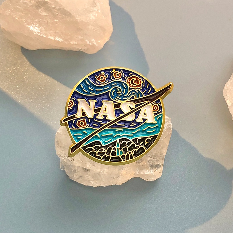 Creative Van Gogh Space Star Enamel Lapel Pin US Aerospace Logo Metal ...