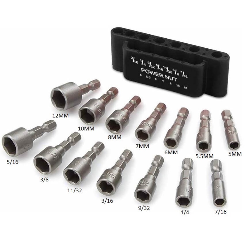 New 14pcs Power Nut Driver Drill Bit Set 5-12mm Hexagonal Shank Hex Nut ...