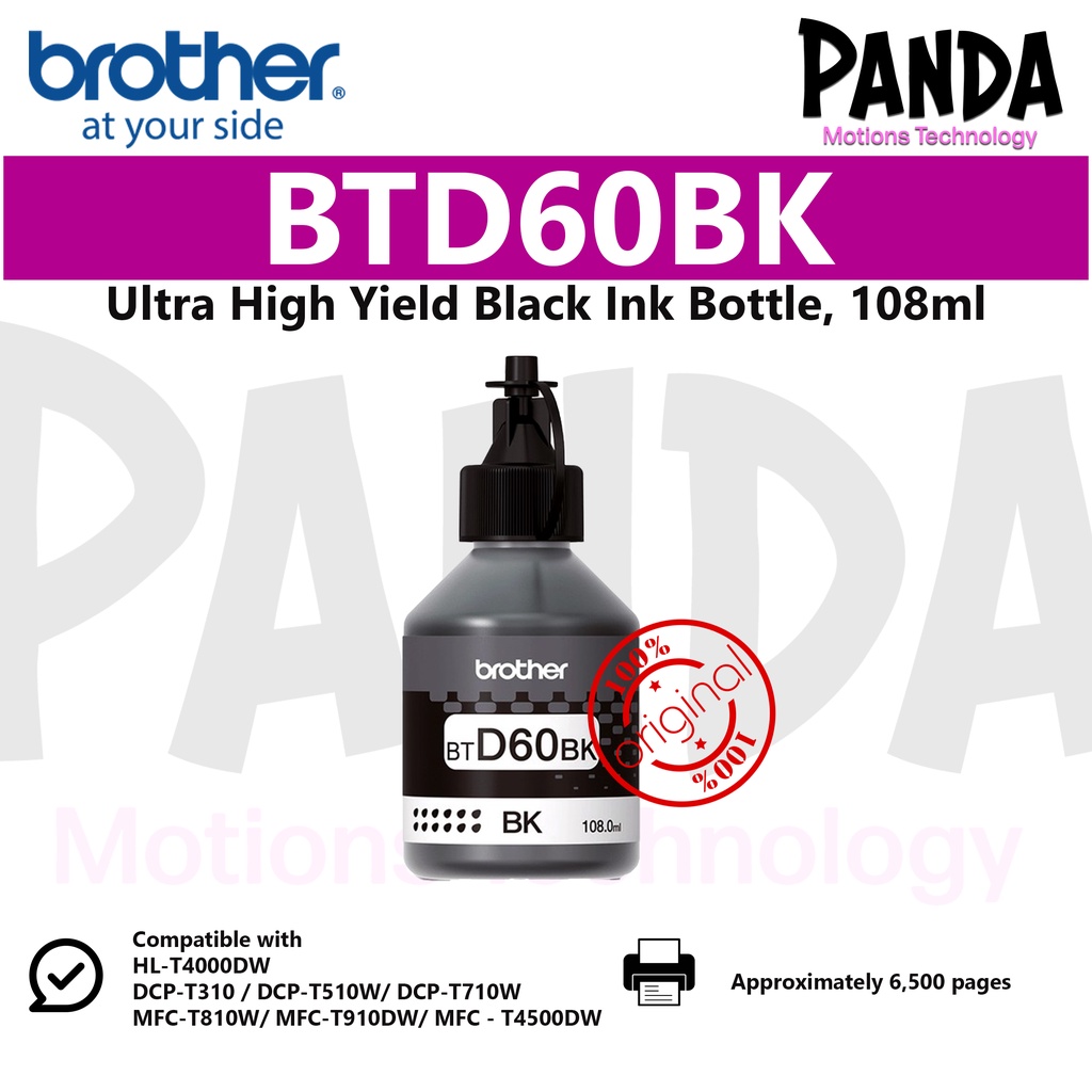 Brother BTD60BK Original Ultra High Yield Black Ink Bottle 108ml ...