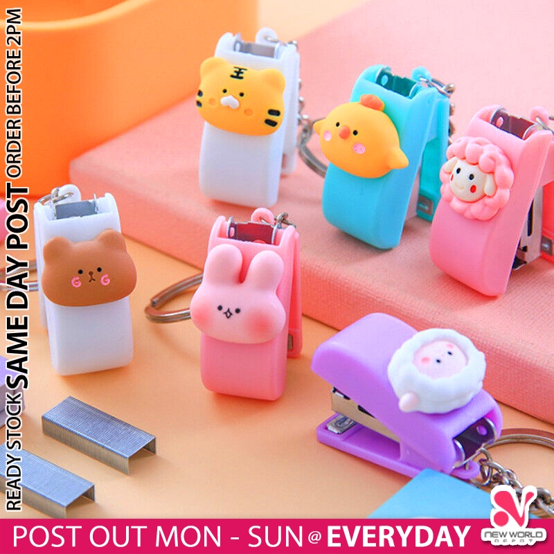 𝟮 𝗜𝗡 𝟭 》Cute Cartoon Keychain Stapler Portable Mini Staplers Office ...