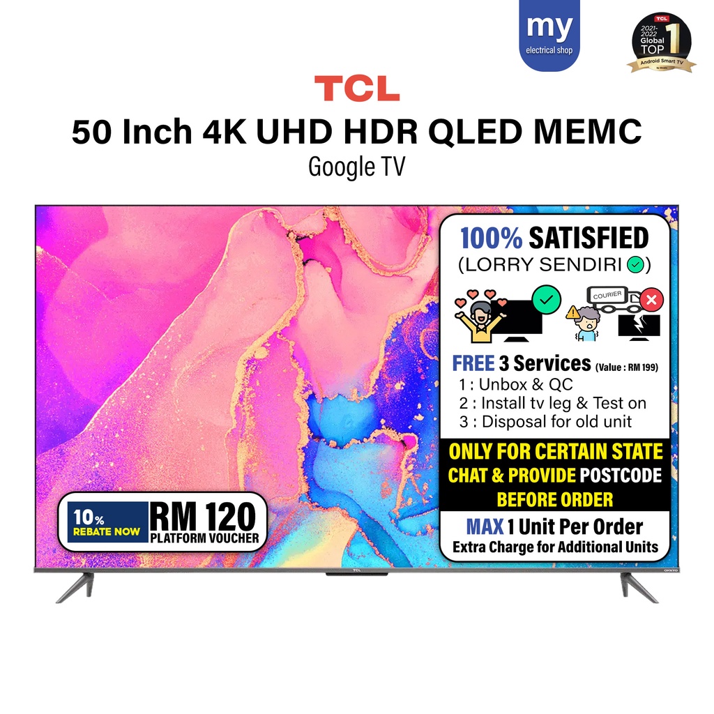 TCL QLED TV 50 Inch 4K UHD HDR MEMC Google TV 50C635 | Shopee Malaysia