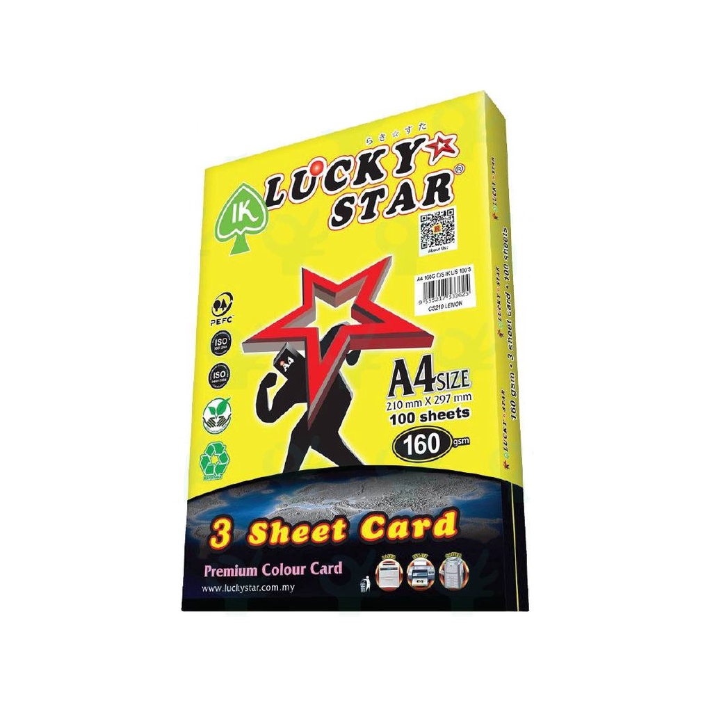 Lucky Star 3 Sheet Card Colours Paper A4 160gsm 100 Sheets (Wide Colors ...