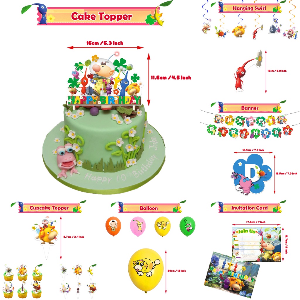 Pikmin-4 Party Birthday Supplies Colorful Balloons Cake Topper Cupcake ...