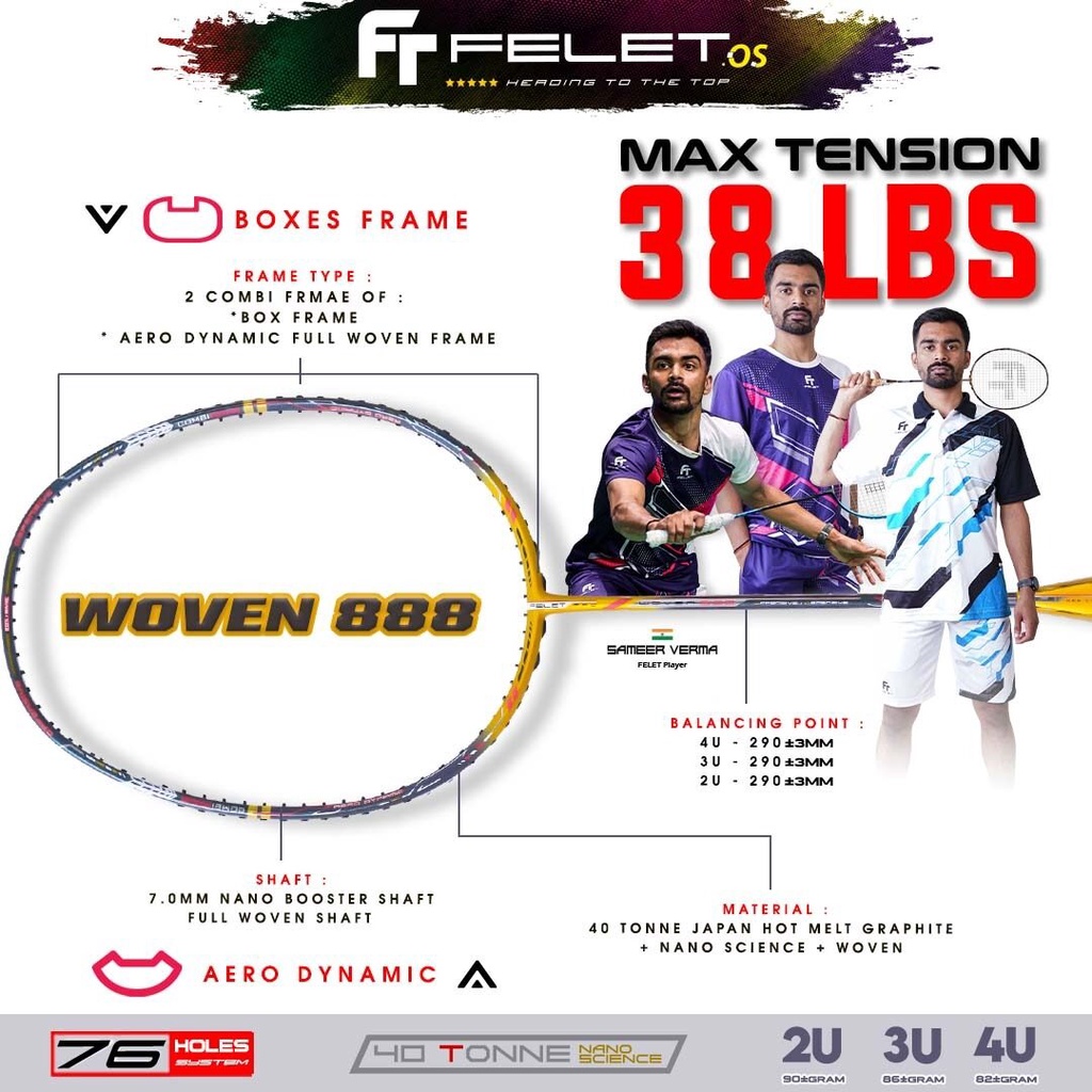 Felet Woven 888 Used By Sameer Verma Badminton Racket Max38lbs High-End ...