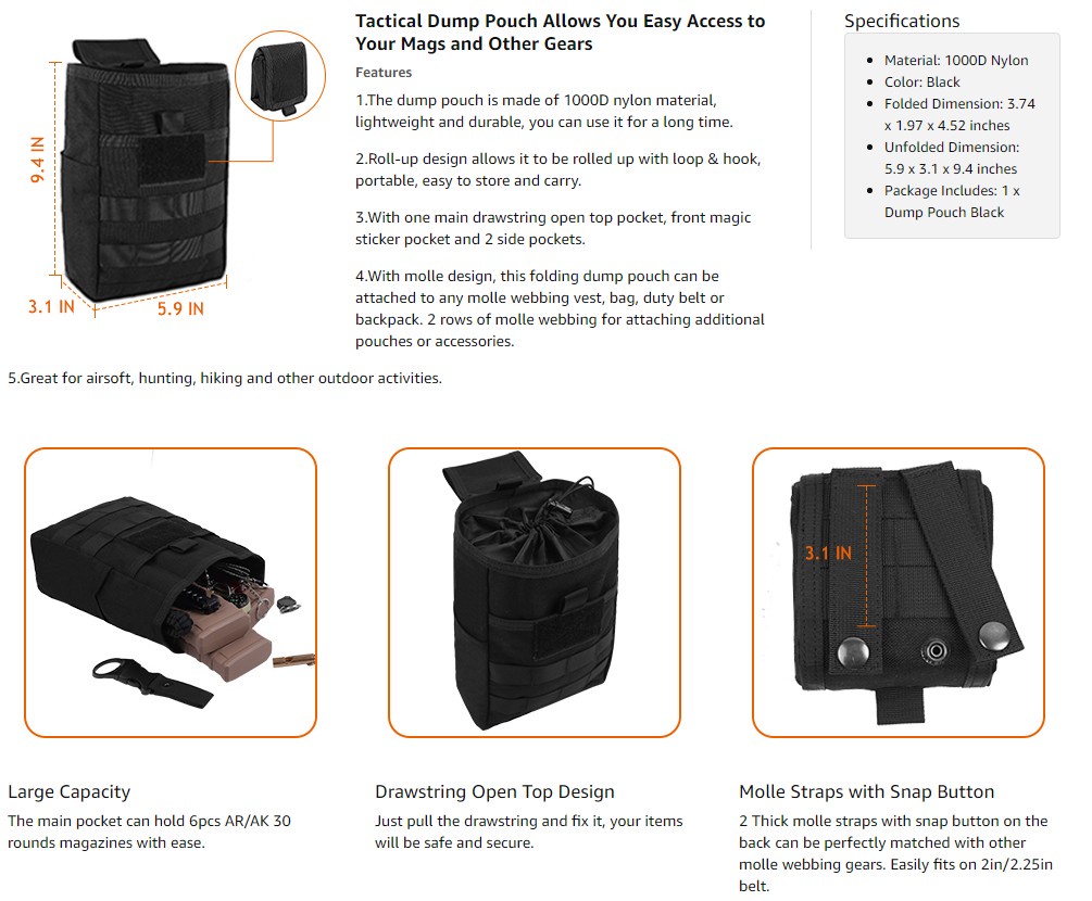 LUC 1000D Molle Dump Pouch Drawstring Magazine Return Pouch Mag Dump ...