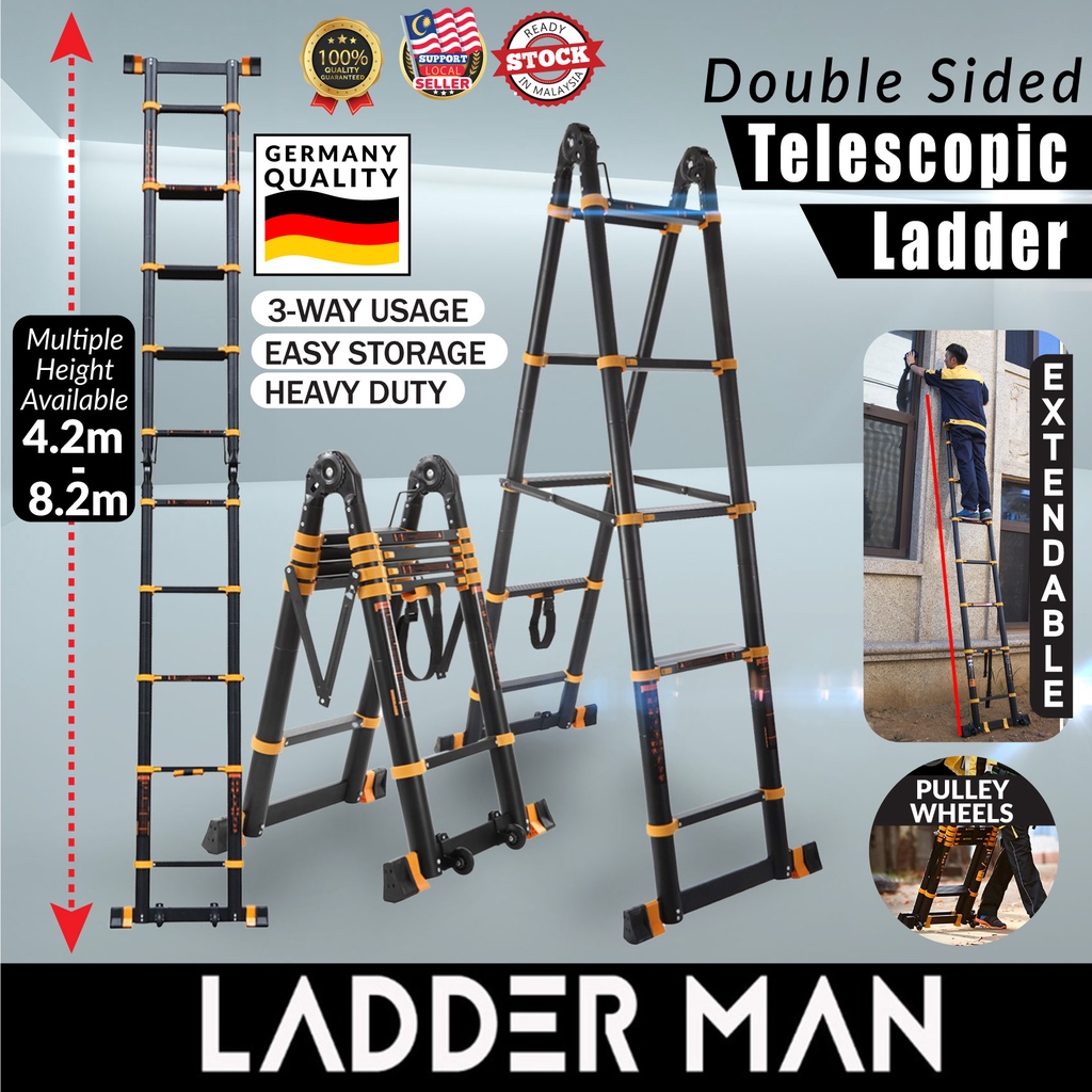 2.1M-4.1M Double Sided Telescopic Ladder Extendable Foldable Portable ...
