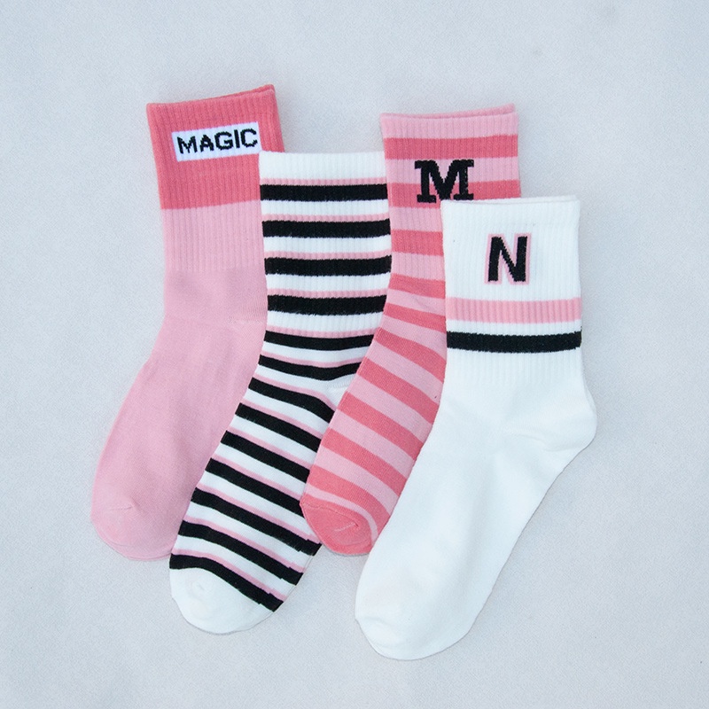 Women's Pink tube socks pure cotton ins fashionable student sports ...