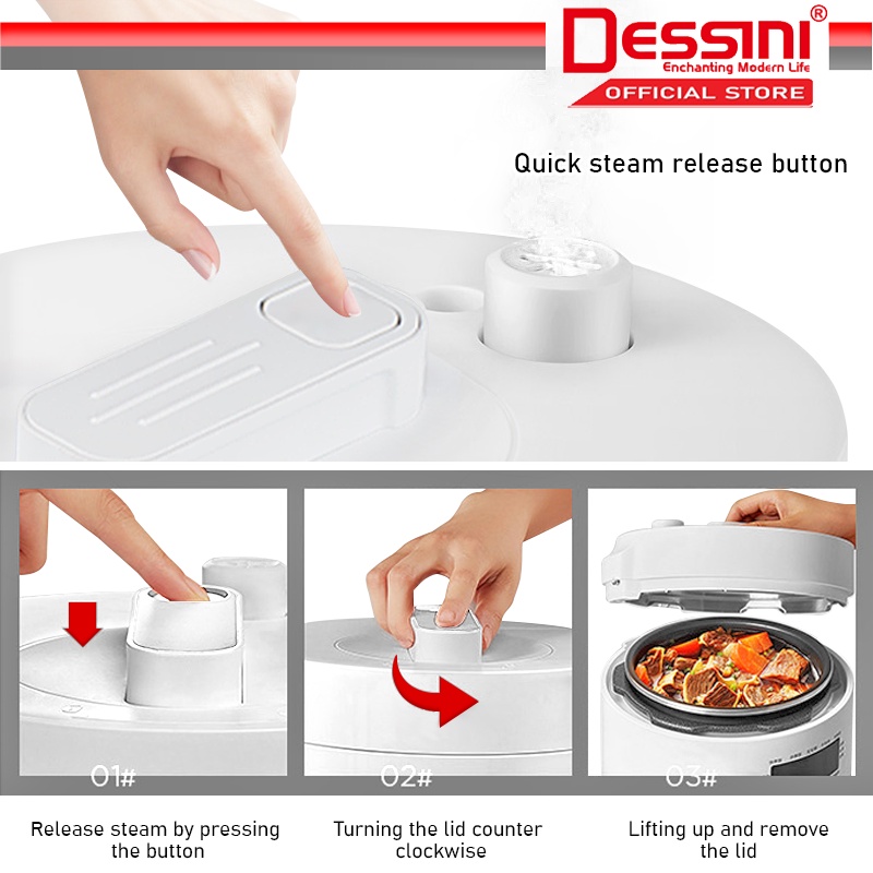 DESSINI ITALY Electric Digital 3L Pressure Cooker Non-stick Stainless ...