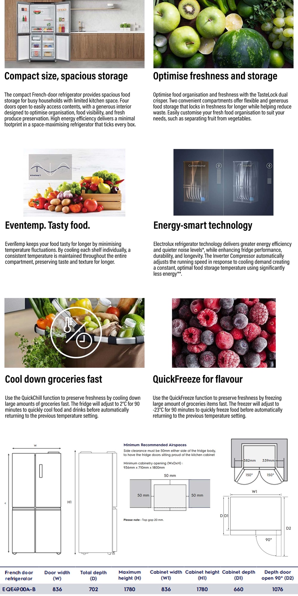 Electrolux UltimateTaste 700 Fridge 496 Liter French Door Refrigerator ...