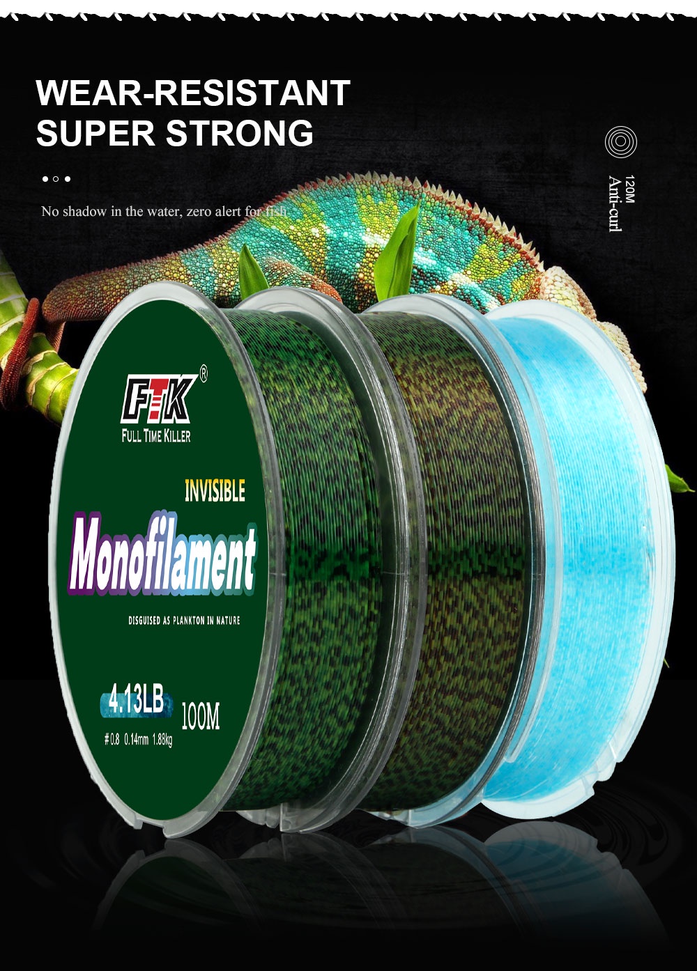 FTK 100m/300m/500m Nylon Fishing Line Spotted Monofilament Thread ...