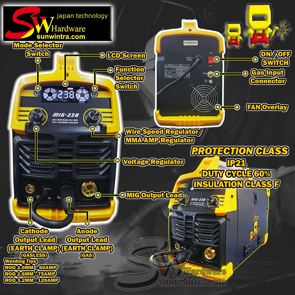 SW Hardware MIG-218 MIG GAS/MMA/LIFT TIG 5 IN 1 WELDING MACHINE FULL ...