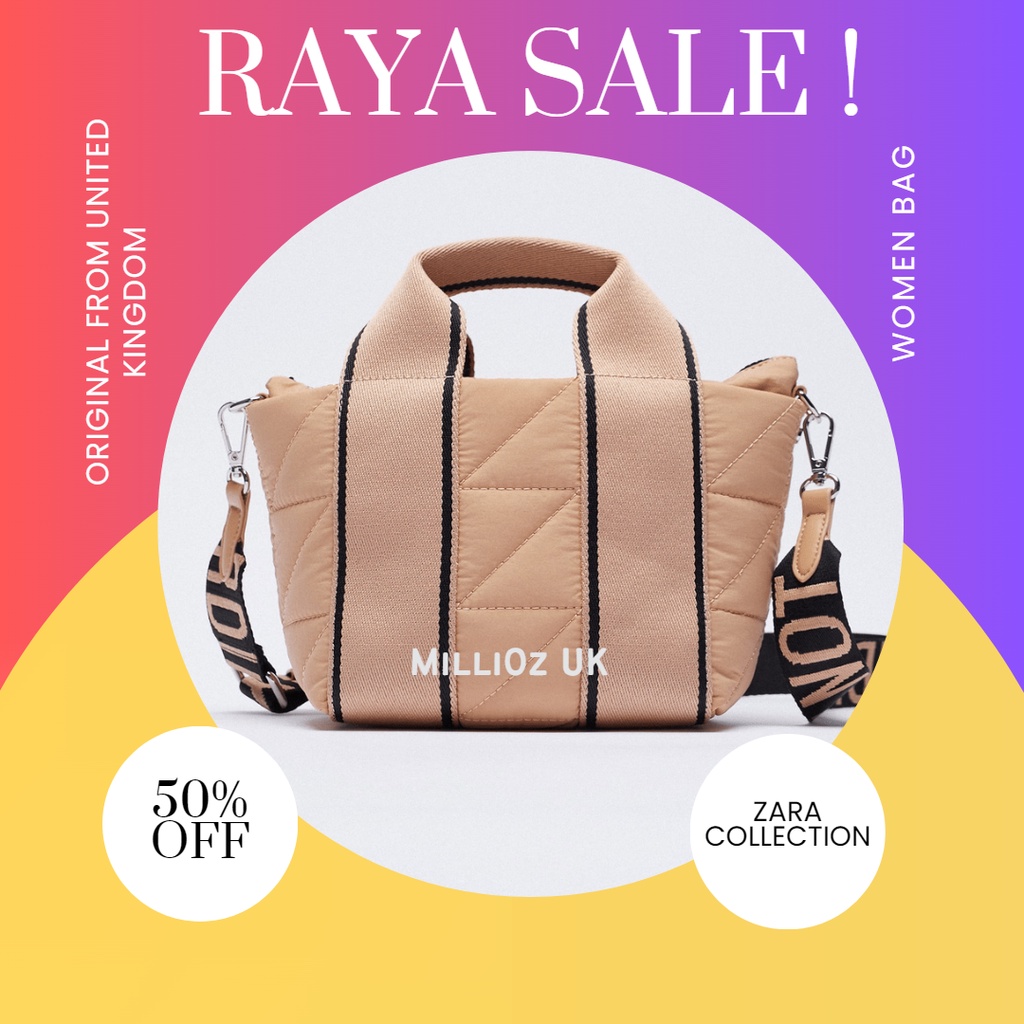 Raya Sale!💯Original 🇬🇧 ZARA Women Handbag Nylon City Bag With Slogan ...