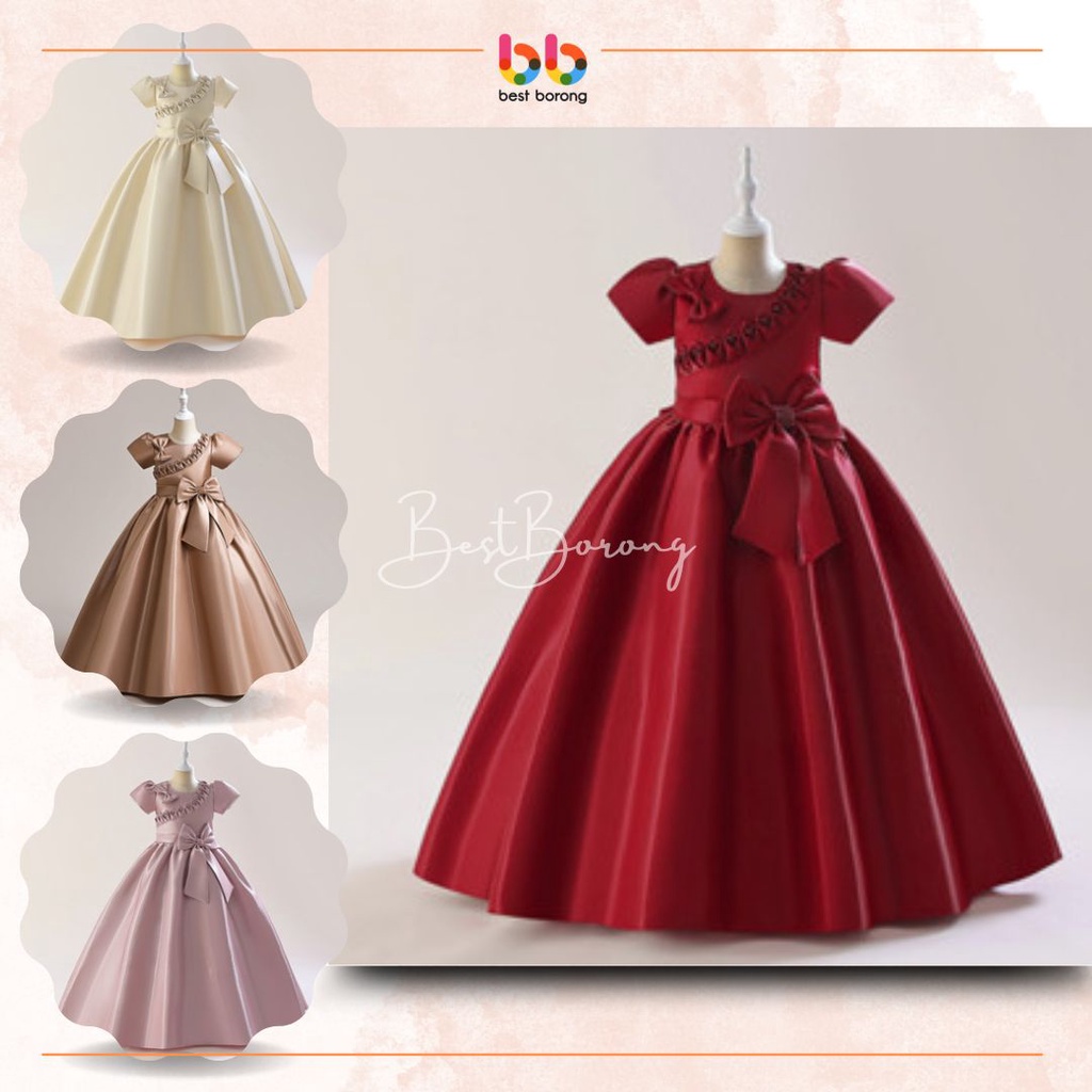 Princess Children Girl Long Dress Plain Short Sleeve Gaun Labuh Budak ...