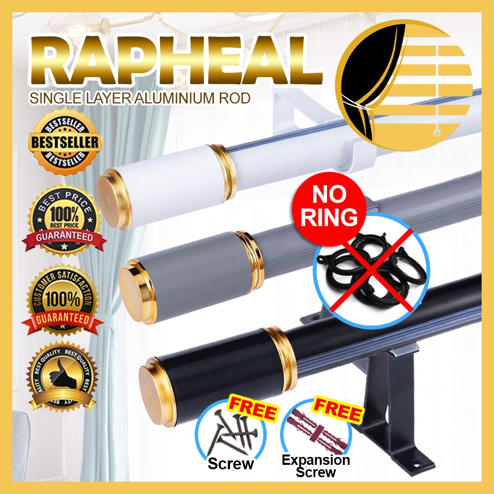 LANGSIR RUMAH RAPHEAL Design (No Ring) SINGLE Aluminium Curtain Rod ...