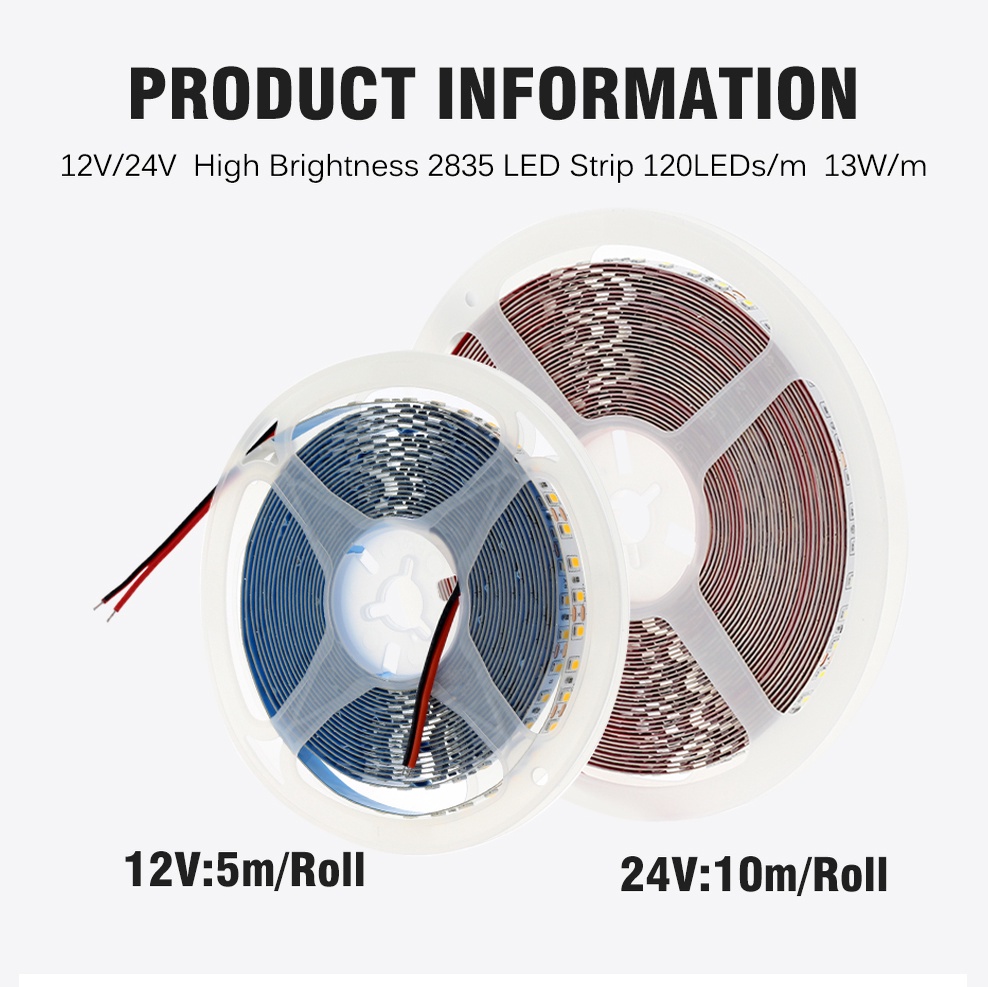 5M 10M LED Strip 12V 24V 120LEDs/m LED Lights High Brightness White/Red ...