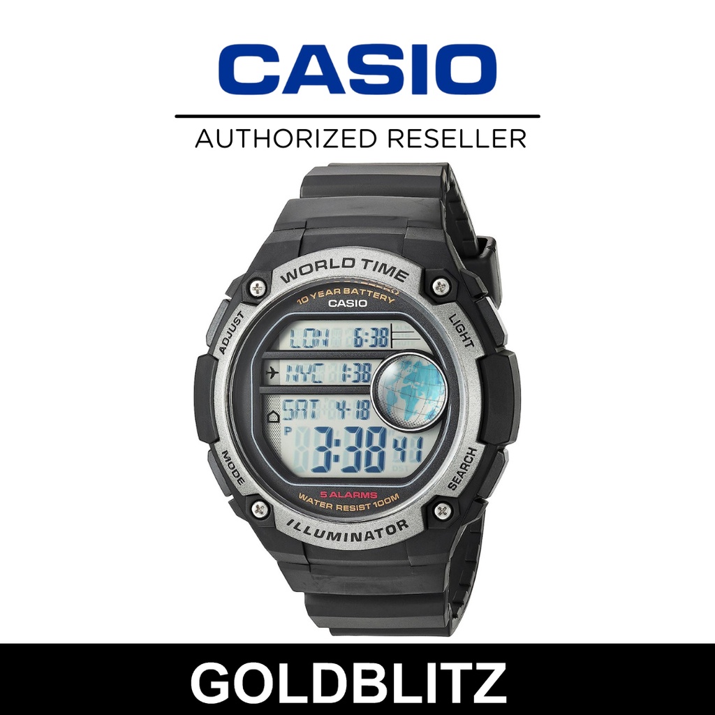 Casio AE-3000W-1A Chrono Timer Alarms Submersible Men's Digital Watch ...