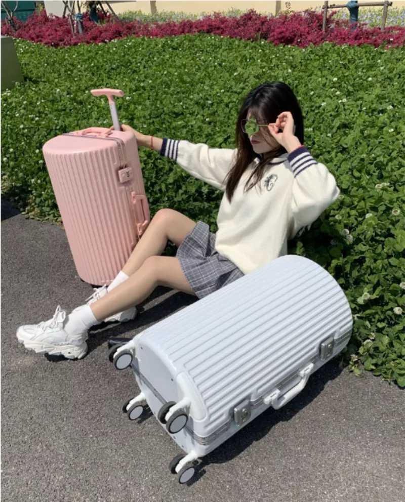 Japanese aluminum luggage quiet universal wheel box personalized round ...