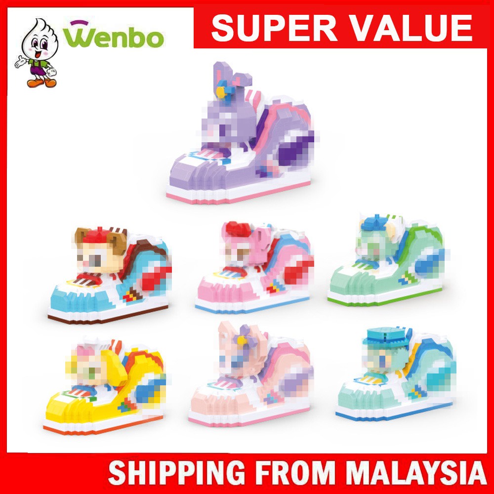 Wenbo DIY Cute Mini Shoe Design Cartoon Block Character Cute Blocks Model Building Blocks Nano ...