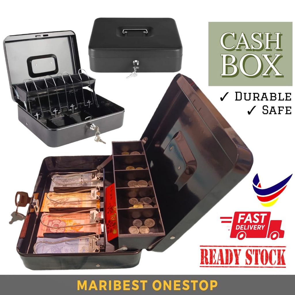 Safe Box Key Lock Cash Box with Lock Cashier Drawer Portable Cash Money ...