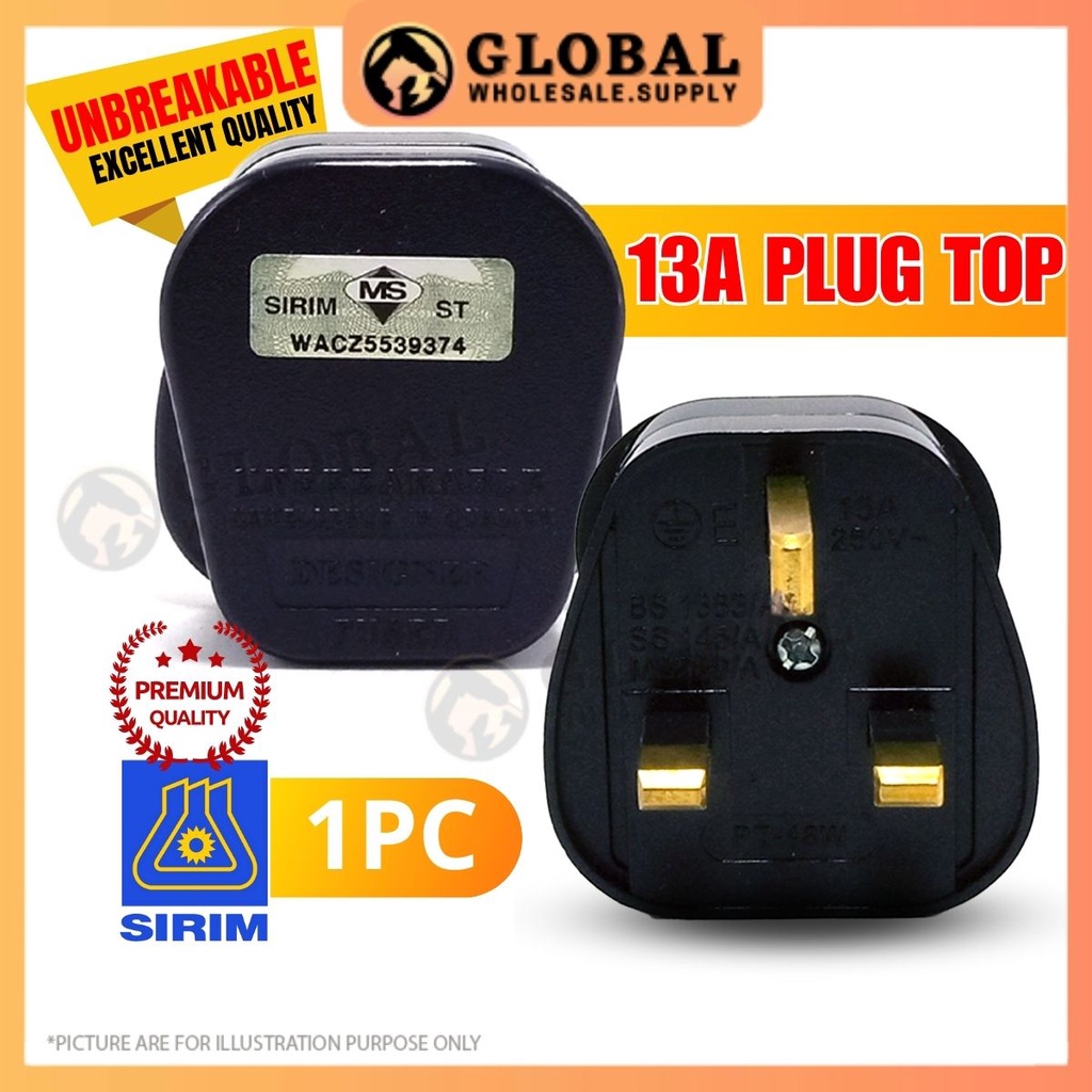 SIRIM Black 13A 3 Pin Plug Top Kepala Plug Elektrik Unbreakable UK ...